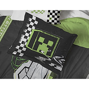 Jay Franco Minecraft Creeper Full Size Comforter Set - 7 Piece Bedding Includes Sheet Set & Pillow Covers - Super Soft Green & Gray Kids Bedding
