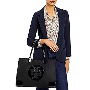 Tory Burch Womens Ella Durable Patent Trim Tote Handbag Black Large