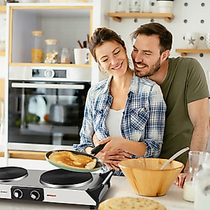 Hot Plate, Techwood Double Burner for Cooking, 1800W Countertop Electric Stoves with Adjustable Temperature & Stay Cool Handles, Dual Cooktop for RV/Home/Camp, Upgraded Version Stainless Steel, Silver