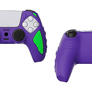 PlayVital Knight Edition Neon Genesis Purple & Green Two Tone Anti-Slip Silicone Cover Skin for ps5 Controller, Soft Rubber Case for ps5 Wireless Controller with Thumb Grip Caps