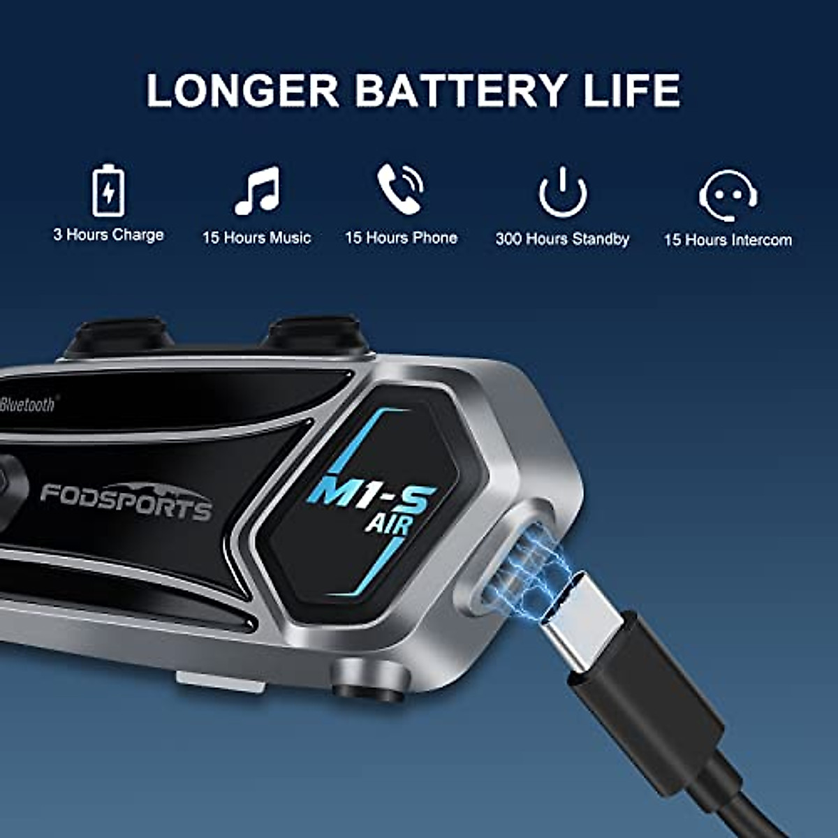 FODSPORTS 2 Way Motorcycle Bluetooth Communication System Share Music 3 Music Effect M1S-AIR Universal Helmet Intercom Headset CVC Noise Cancellation USB-C 5.0 Motorbike Interphone (2 Pack)