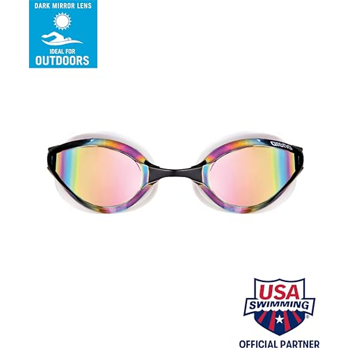 Arena Python Racing Swim Goggles for Men and Women, UV Protection, Anti-Fog, Dual Strap, Mirror Lens, Copper/White