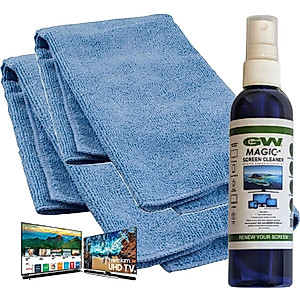 GW Deluxe Magic Screen Cleaner Kit for Ultra HD 4k HDR OLED TV, Laptop and Tablet Screens with 2 Premium Microfiber Cloths and Larger Spray Bottle