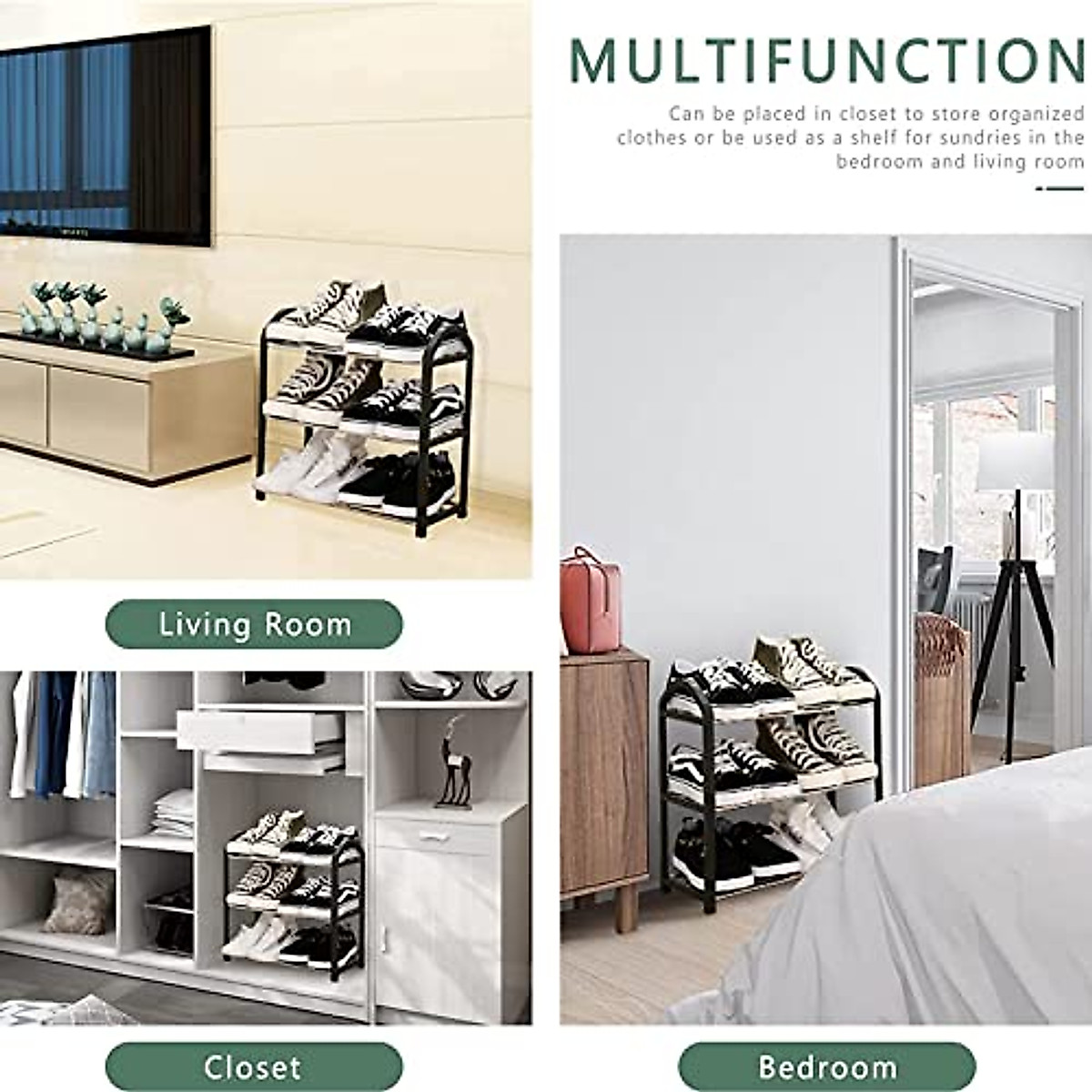 Small Shoe Rack For Entryway,3 Tier Narrow Shoe Shelf For Closet Free Standing Black Vertical Shoe Stand Mini Shoe Holder Small Space Shoes Shelves Shoe Organizer Storage Corner Floor Shoerack