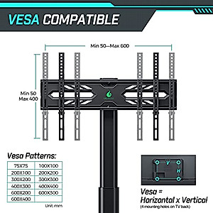 Greenstell TV Stand with Power Outlet, Universal Floor TV Stand for 32-70 inch TVs, Height Adjustable, Swivel Tall TV Stand with Soild Wood Base, Holds up to 110 LBs, Max VESA 600x400mm