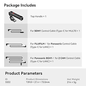 SmallRig NATO Top Handle with Record Start/Stop Remote Trigger for Sony/for Panasonic/for FUJIFILM/for Z CAM Cameras - 3322