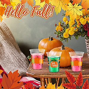 100 Pcs 12 oz Thanksgiving Disposable Cups Autumn Clear Plastic Cups Tumblers Disposable Wine Glasses Plastic Glasses Wedding Cups for Liquor Coffee Juice (Pumpkin)