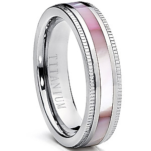 Titanium Women's Pink Hues Mother of Pearl Inlaid Band Ring, Comfort Fit, 5mm Size 9