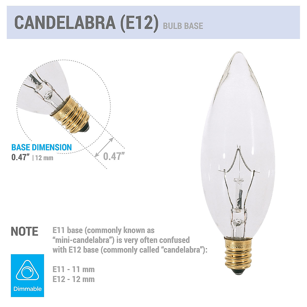 (Pack of 12) 25 Watt CTC Clear Candelabra Base (E12) Straight Torpedo Tip 120V Incandescent Chandelier Light Bulbs