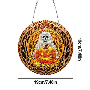 LUSandy DIY 5D Halloween Ghost Pumpkin Diamond Painting Kits Hanging Sign Wall Art Sign Pumpkin Diamond Art Suncatcher Window Hanging Ornament Window Pendants for Adults Home Garden Wall Door