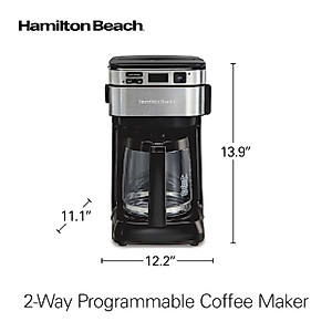 Hamilton Beach Programmable Coffee Maker, 12 Cups, Front Access Easy Fill, Pause & Serve, 3 Brewing Options, Black (46310)