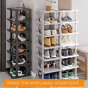 Jollebone Upgraded 14 Tier Shoe Storage, Flexible Combination Shoe Rack, Stackable Shoe Organizer for Closet Plastic Vertical Shoe Holder for Entryway Space Saving Narrow Shoe Cabinet (Black)
