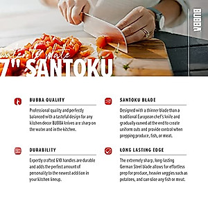 BUBBA Kitchen Series 7" Santoku Knife, an all-purpose kitchen knife for produce, veggies, fish or meat with a premium German Steel Blade for all your kitchen needs