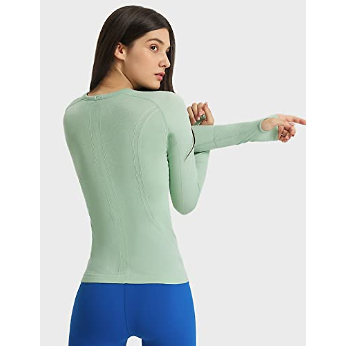 LUYAA Womens Workout Tops Long Sleeve Shirts Yoga Sports Running Breathable Gym Athletic Top Slim Fit Light Green Large