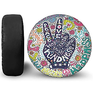 KiuLoam Floral Peace Sign Gesture Spare Tire Cover Polyester Universal Sunscreen Waterproof Wheel Covers for Trailer RV SUV Truck and Many Vehicles (17" for Diameter 31"-33")