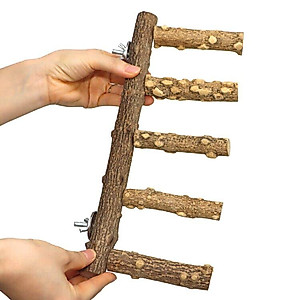 Bird Ladder Perch Cage Nature Wood Stand Parrot Chew Toy for Small Medium Parrot Animal (M)