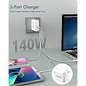 Dericam iPhone Charger USB C, 140W GaN Charger PD 3.1 Fast Charging, 3-Port Wall Charger Block for MacBook Pro/Air,iPad,IPhone14/13/12/11/X,Galaxy S22/S21,Dell XPS, ThinkPad,Pixelbook and More-White