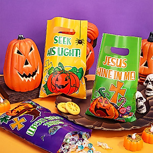 Hotop 150 Pieces Christian Pumpkin Plastic Bags Halloween Goody Bags for Sunday School Supplies Trick-or-treat Bags Church Bags Religious Halloween Party Decor