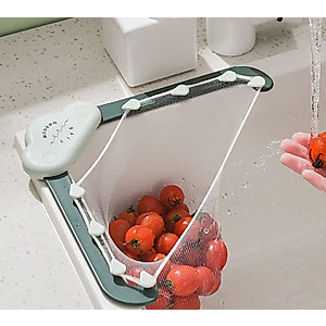 Sink Strainers with Triangle Holder, Kitchen Disposable Food Filter Bag, Cute Green Raindrop Sink Corner Drain Garbage Storage Rack Holder, Food Scraps Waste Mesh Net (Green Holder+100pc Strainer)