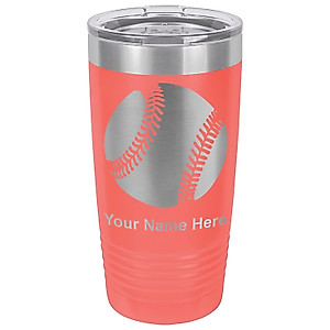 LaserGram 20oz Vacuum Insulated Tumbler Mug, Baseball Ball, Personalized Engraving Included (Coral)