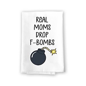Honey Dew Gifts, Real Moms Drop F-Bombs, Funny Kitchen Towels, Flour Sack Towel, 27 Inch by 27 Inch, 100% Cotton, Multi-Purpose Towel, Home Décor, Dish Towel, Inappropriate Gifts
