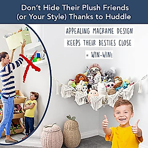 Huddle Macrame Stuffed Animal Hammock for Stuffed Animals - The Original Designer Washable No-Drill Install Toy Net for Stuffed Animals Storage - Boho Stuffed Animal Net Plush Pet Net Corner Display