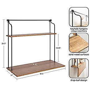 Kate and Laurel Walters Modern Farmhouse Wood and Metal Floating Desk with Folding Drop-Leaf Design, 31x30x14, Rustic Brown/Black