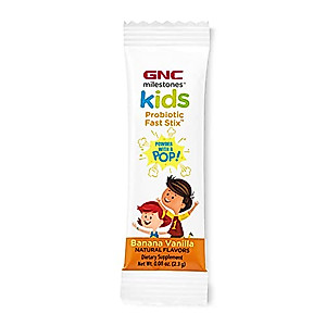 GNC Milestones Kids Probiotic Fast Stix for Kids 4-12 - Banana Vanilla, 30 Packets, Supports Digestive Health with 12.5 Billion CFUs