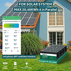 OGRPHY 48V 100AH LiFePO4 Battery with Bluetooth, 5.12kWh Grade A Cells Lithium Battery with 500A Peak Current, Up to 5000+ Deep Cycles Battery for Golf Cart, Solar, RV and Off Grid Applications