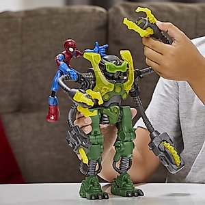 Marvel Bend and Flex Spider-Man Vs. Ock-Bot, 6-inch Spider-Man Action Figure, 10-Inch Ock-Bot with 2 Projectiles, Ages 4 and Up