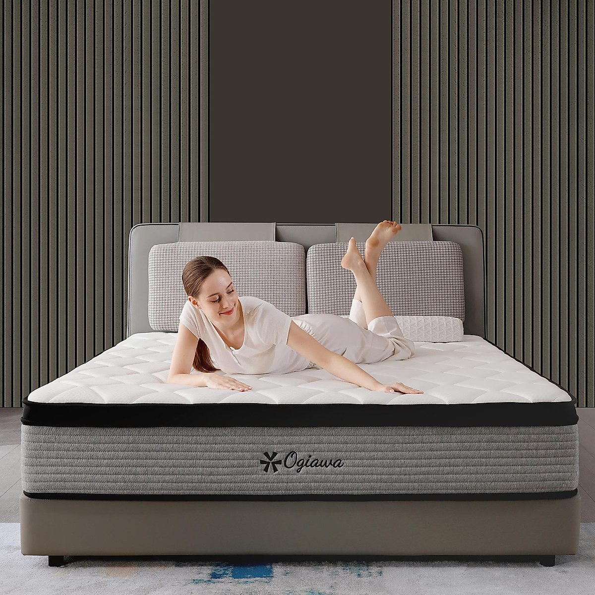 OGlAWA 12 Inch Full Mattress Memory Foam and Spring Hybrid Mattresses,Medium Firm Feel Grey Mattress in a Box,Quality Comfort and Adaptive Support Breathable Cooling Full Mattresses. (12, Full)