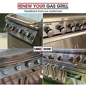 Unicook Grill Control Knobs Replacement 2 Pack, Gas Grill Burner Knob Kit, Fits BBQ Gas Grills with D Shaped Valve Stem, NOT Fit Kitchen or Recessed Flush Valve Stem, Include 2 Knobs and 6 Adaptors