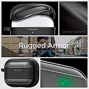Spigen Rugged Armor Designed for AirPods Pro 2nd Generation Case (USB-C/Lightening Cable) Cover with Keychain - Matte Black