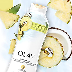 Olay Fresh Outlast Paraben Free Body Wash with Rejuvenating Notes of Pineapple and Coconut Water, 22 fl oz, Pack of 4