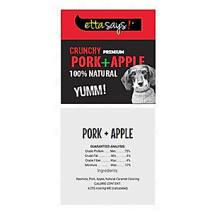etta says! Premium Crunchy Chew Bars - All Natural - Pork + Apple - Made in The USA (12 Count Pack of 1)