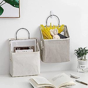 Laoyello Wall Hanging Storage Bag with Sticky Hook, Fabric Wall Hanging Organizer Bag with Pockets for Door Kitchen Bedroom Bathroom (A2 Grid-Grey and White)