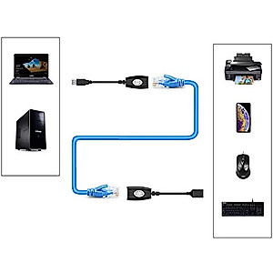 USB Over RJ45，USB RJ45 Extender Over Cat5/Cat5e /Cat6 Cable Extension Cable Connector Adapter - Up to 150ft Length, Printer