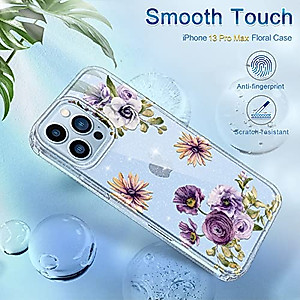 Lamcase iPhone 13 Pro Max Floral Case - 2 Screen + 2 Camera Protectors, Clear Bling Sparkly Hard PC, Slim, Drop & Shockproof