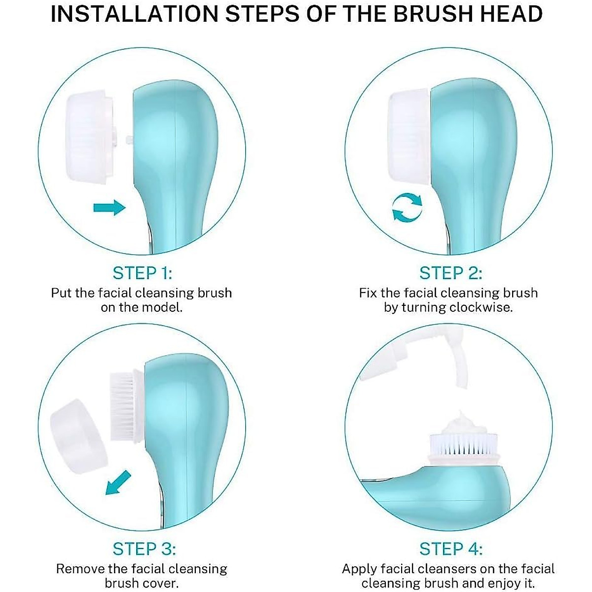 Facial Cleansing Brush Heads Replacement Compatible with Radiance Face Brush Head, for Clogged and Enlarged Pores, 4 Pack