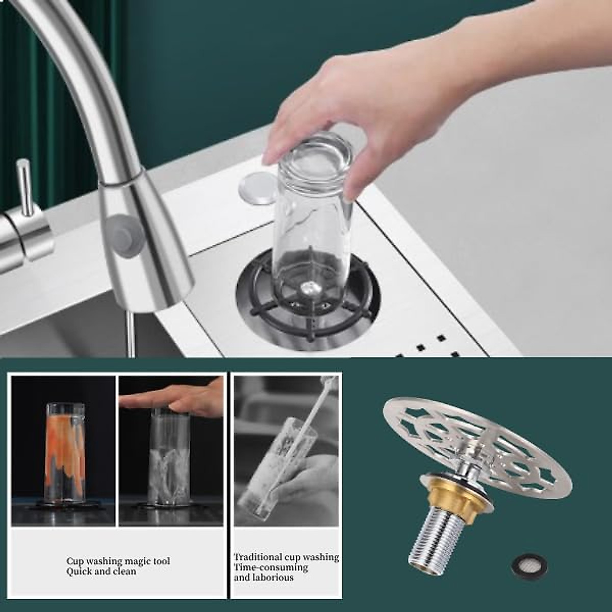 Professional Bar Glass Rinser Faucet Head Stainless Steel Automatic Cup Washer Cleaner Accessory for Bar Hotel Cafe Restaurant Kitchen Sink Accessories