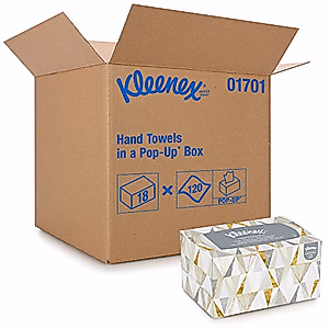 Kleenex® Hand Towels with Premium Absorbency Pockets (01701), Pop-Up Box, White, 18 Boxes / Case, 120 Hand Towels / Box, 2,160 Hand Towels / Case