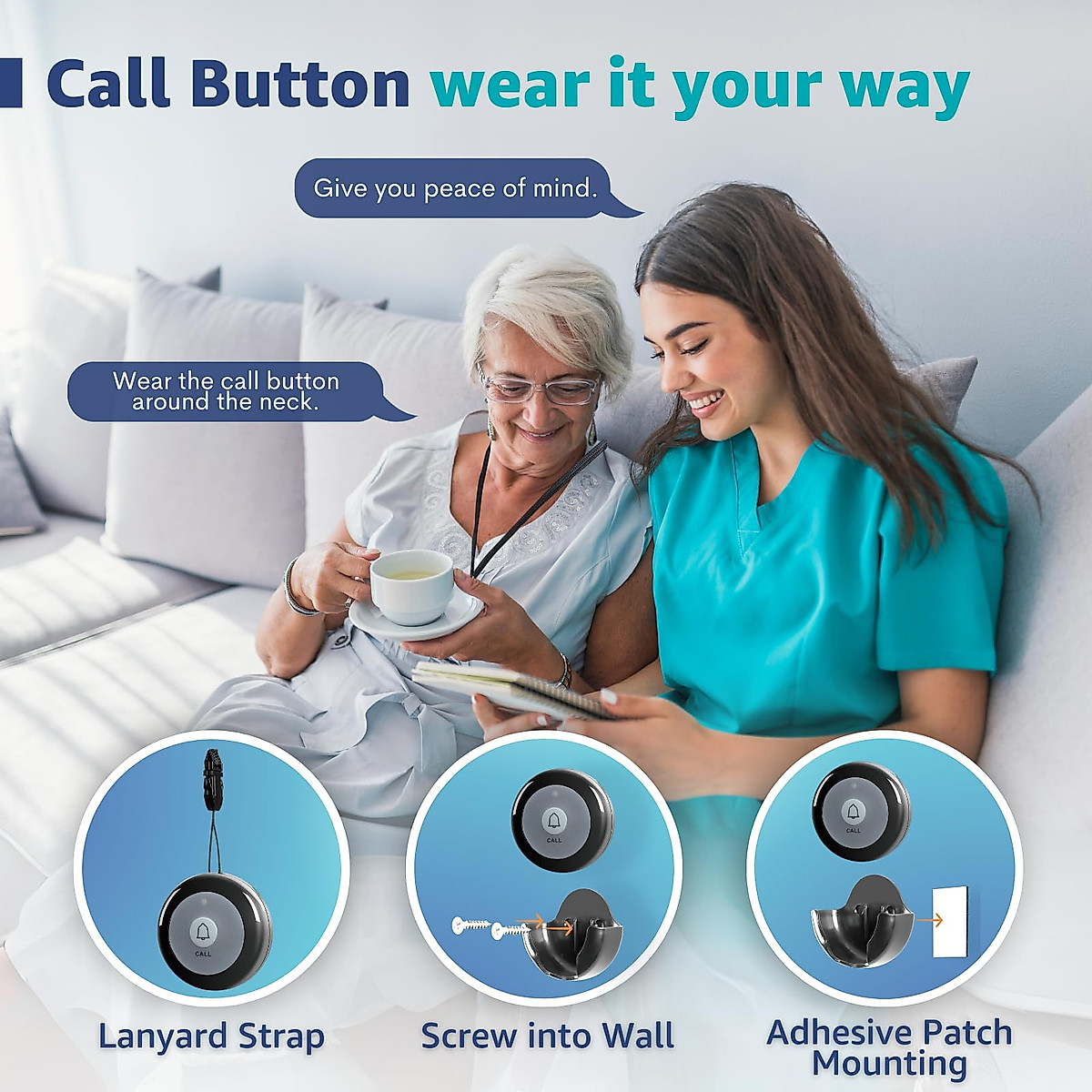 SYNLETT Wireless Calling System Nurse Call System Caregiver Pager for Restaurant Clinic Nursing Home 11 Languages 3 Alert Tones, 10 Call Buttons and 1 Monitoring Unit for Patients Seniors Customer