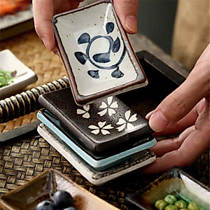 WAOCEO Appetizer Bowls 2 Pcs Ceramic Small Square Sauce Dish Japanese Style Sushi Dish Flavoring Sushi Mustard Plate Soy Sauce Blossom Pepper Tray Salad Bowls (Color : 4)