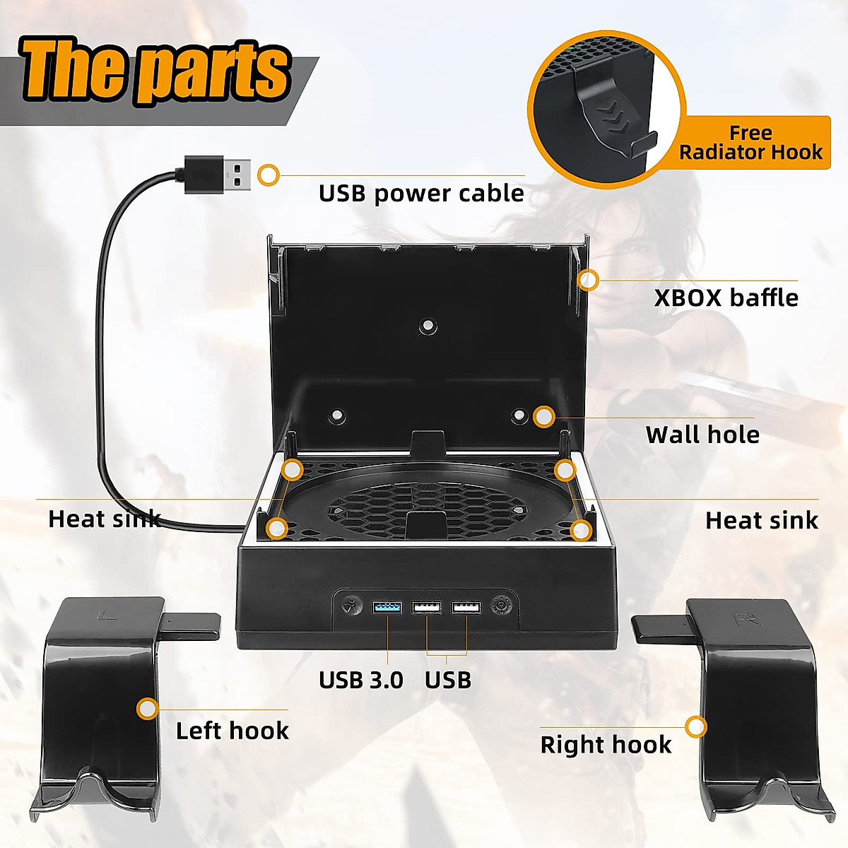 Raryars Wall Mount Cooling Fan for Xbox Series X with High Speed Low Noise Fan and 3 USB Port Xbox Series X Wall Mount Kit with Controller Holder & Headphone Hanger Touch Switch Holder Bundle
