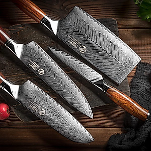 YARENH Knife Set with Magnetic Block 5 Piece, Professional Kitchen Knife Set, 73 Layers Damascus High Carbon Stainless Steel, Natural Sandalwood Handle, Sharp Chef Knife