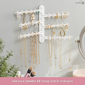 All Hung Up 6-Tier 6" Wall Jewelry Organizer, Command Strips included for Easy Hanging, 120 Hole Earring Organizer, Necklace Organizer, Bracelet Holder, Ring Holder, Rotating Branches, White