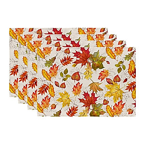 GEEORY Fall Placemats, 12x18 Inch Set of 4 Maple Leaves Hollow Out Table Decor for Kitchen Dining, Indoor & Outdoor Dinner Party (Orange) GP092-18
