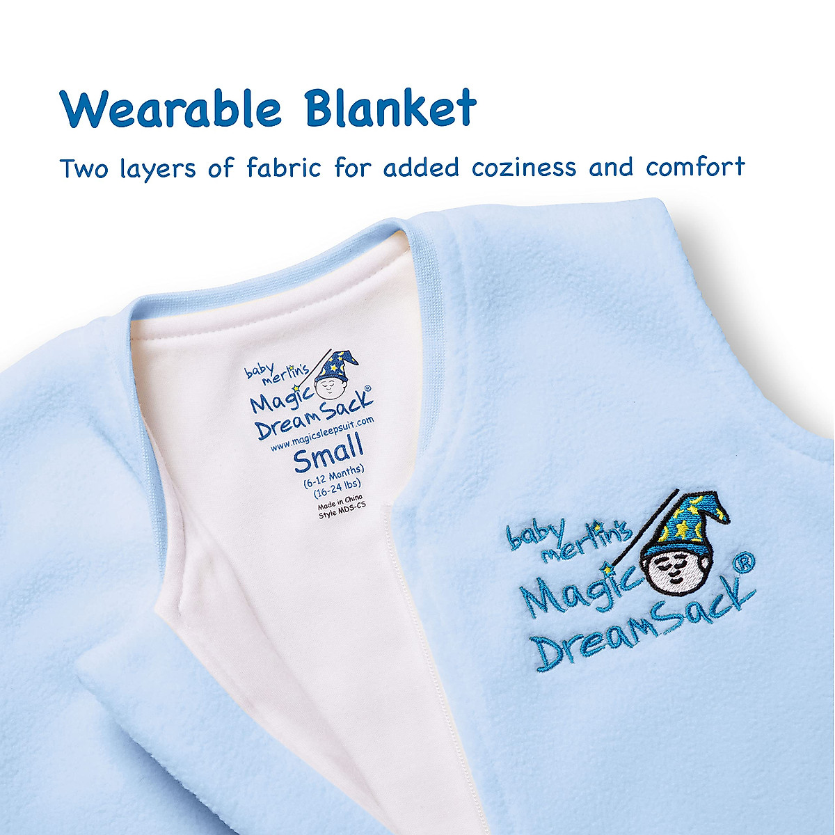 Baby Merlin's Magic Dream Sack - Microfleece Baby Wearable Blanket - Blue - Baby Sleep Sack 6-12 Months