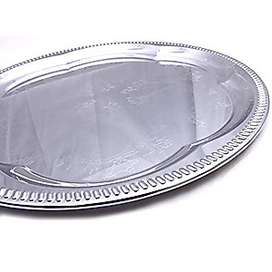 Maro Megastore (Pack of 4) 11.8-Inch Elegant Round Floral Pattern Engraved Catering Chrome Plated Serving Plate Mirror Tray Platter Tableware Decor Holiday Wedding Birthday Party (Small) T226s-4pk