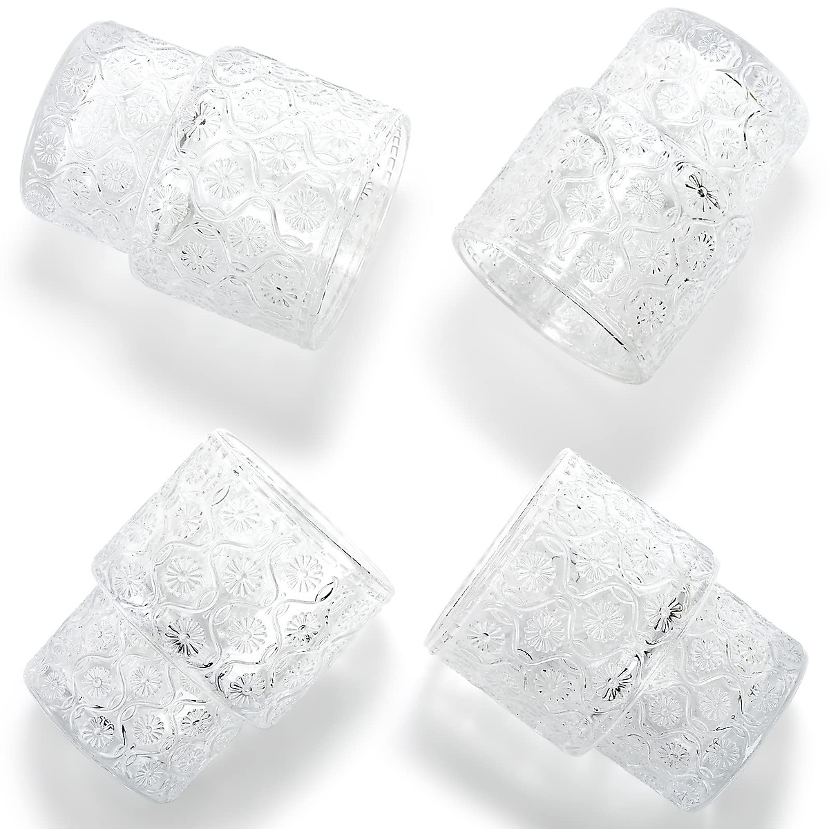 AVLA 8 Pack Vintage Drinking Glassware, 7 oz Romantic Water Juice Glass Tumbler Cup, Clear Stackable Coffee Cocktail Bar Drinkware for Beverages, Tea, Milk, Yogurt, Whiskey, Embossed Floral Pattern